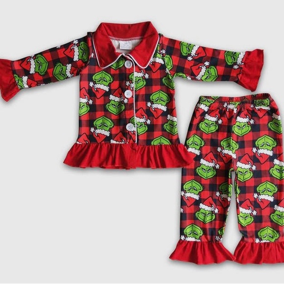 Pajamas | Girls Grinch Christmas Ruffle Collard Pajama Set | Poshmark